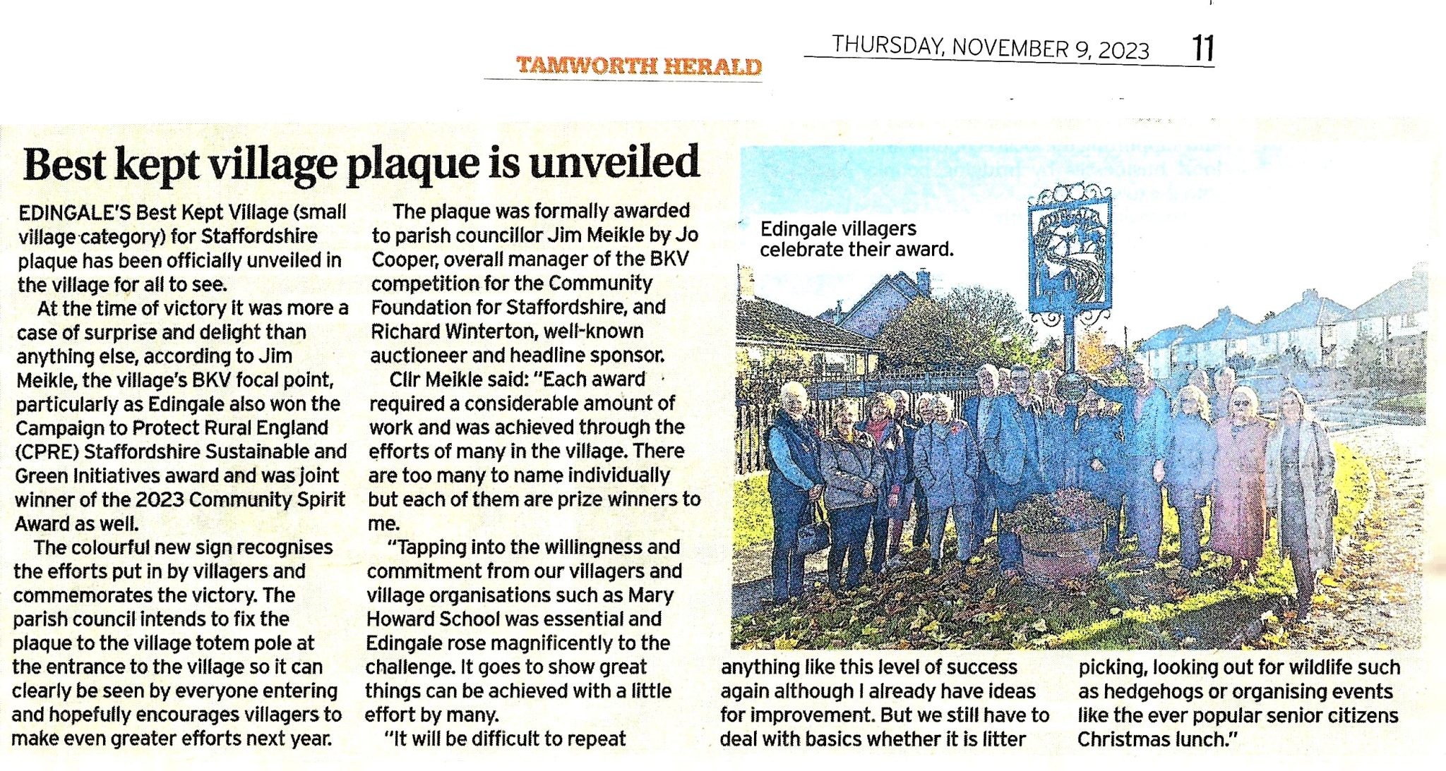Best Kept Village Presentation event – Edingale Parish Council